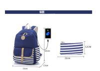 China Canvas Stripe Kids School Backpack Built In USB Charger Customized Logo for sale