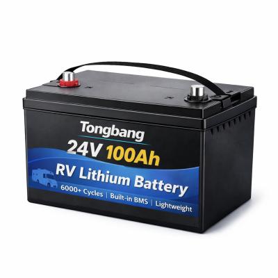 China 24V 100Ah LiFePO4 RV Battery Deep Cycle Lithium Iron Phosphate Battery With Built-in 100A BMS for sale
