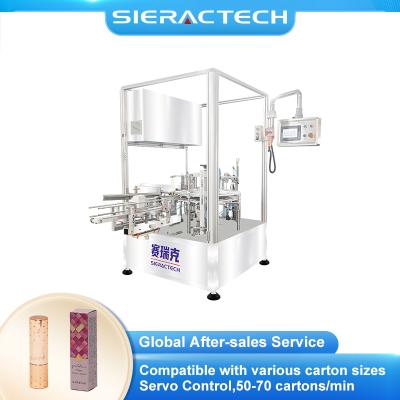 China Vertical Cosmetic Cartoner 1KW Bottle Cartoning Equipment Customizable With Tool Less Changeove for sale