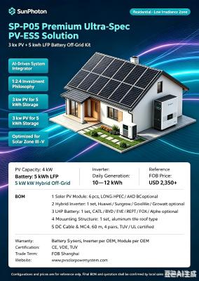 China SP P05:3 kW PV +5 kW Hybrid Inverter +5 kWh LFP Off Grid Kit for sale