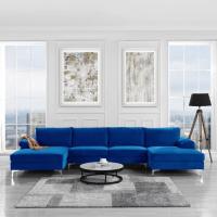 China High class Blue color 7 seater sofa set double chaise sectional  U shape sofa set upholstered sofa furniture for sale
