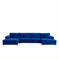 China High class Blue color 7 seater sofa set double chaise sectional  U shape sofa set upholstered sofa furniture for sale