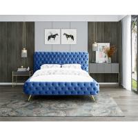 China Cara Furniture Factory Direct wholesale blue velvet button Queen bed for sale