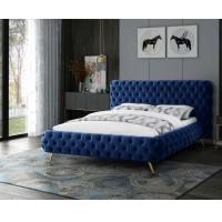 China Cara Furniture Factory Direct wholesale blue velvet button Queen bed for sale