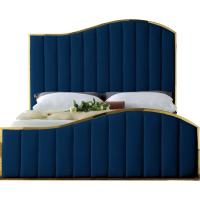 China Cara bed Twin King Queen Size Modern gold metal frame navy blue Velvet Headboard Upholstered Bed for Hotel for sale