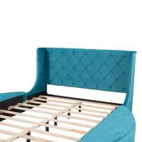 China up-holstered beds king size bed frame luxury peacock green color soft beds for bedroom for hotel for apartments for sale
