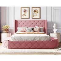 China Customized beds luxury velvet beds queen size king size pink color modern functional beds for bedroom for hotel for sale