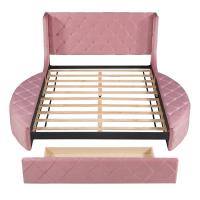 China Customized beds luxury velvet beds queen size king size pink color modern functional beds for bedroom for hotel for sale