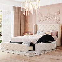 China modern beds low price luxury velvet beige color soft beds for bedroom and hotel and apartments for sale