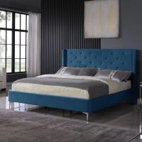 China Modern button tufts nail design Blue color Minimalist and luxurious luxury bed King size for Bedroom Hotel and Apartment for sale