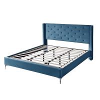China Modern button tufts nail design Blue color Minimalist and luxurious luxury bed King size for Bedroom Hotel and Apartment for sale