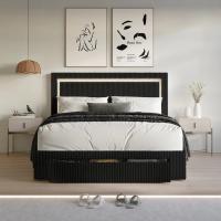 China Latest modern design bed set LED Glow Headboard storage drawer Queen size comforter luxury bed for Apartment Hotel Home for sale
