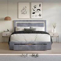 China Most popular bed comforter set Velvet Tufted LED Light Platform Storage Bed for Bedroom Apartment and Hotel for sale