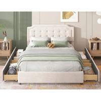 China Queen Size Upholstered Platform Bed with Velvet Fabric Classic Headboard bed room set for Bedroom Apartment and Hotel for sale