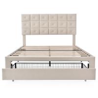 China Nordic style solid dry strong wood frame upholstered bed big drawer storage function Queen bed king bed for Bedroom for sale