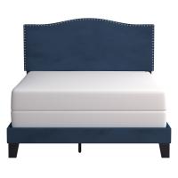 China Most Popular bed furniture Blue velvet color Queen size bed Upholstered panel beds for Hotel Bedroom for sale