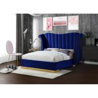 China Most Popular bed furniture Blue velvet color Queen size bed Upholstered panel beds for Hotel Bedroom for sale
