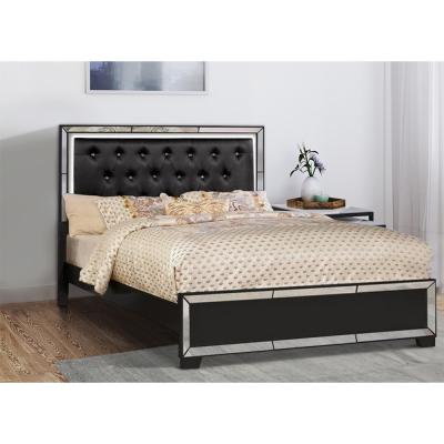 China LED lights High-End Modern bed furniture upholstered set bed with button tufted design for HOTEL BEDROOM for sale