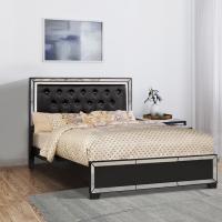 China LED lights High-End Modern bed furniture upholstered set bed with button tufted design for HOTEL BEDROOM for sale