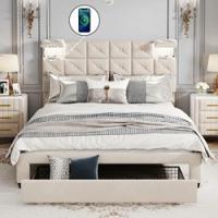 China Latest New Design LED Function good quality Luxury Velvet Platform Bed with a Big Drawer and storage for Bedroom and Hot for sale