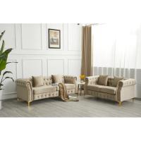 China Light tufted Luxury Beige Sofa Set Furniture Velvet 1 2 3 Seat Honeycomb Stainless Steel Living Room Sofas For Home Hote for sale