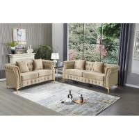China Light tufted Luxury Beige Sofa Set Furniture Velvet 1 2 3 Seat Honeycomb Stainless Steel Living Room Sofas For Home Hote for sale