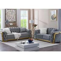 China High quality button tufted room furniture sofa set with sliver metal leg 2+3S blue aluminium steel wood luxury sofa set for sale