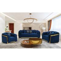 China High quality button tufted room furniture sofa set with sliver metal leg 2+3S blue aluminium steel wood luxury sofa set for sale