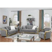 China New Design Luxury Living room sofa furniture KD Gold Metal Silver Metal armrest Tufted design 3 2 1 seater high-end sofa for sale