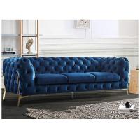 China Customized Luxury Italian living room sofa Furniture Tufted 3seater Upholstered Blue color Gold metal legs home Sofa Set for sale