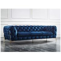 China Customized Luxury Italian living room sofa Furniture Tufted 3seater Upholstered Blue color Gold metal legs home Sofa Set for sale