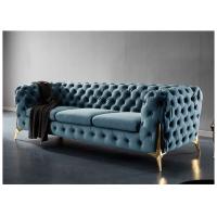China Customized Luxury Italian living room sofa Furniture Tufted 3seater Upholstered Blue color Gold metal legs home Sofa Set for sale