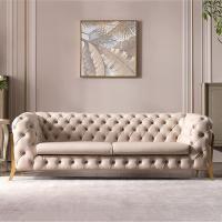 China Customized Luxury Italian living room sofa Furniture Tufted 3seater Upholstered Blue color Gold metal legs home Sofa Set for sale