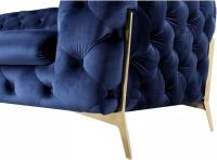 China Customized Luxury Italian living room sofa Furniture Tufted 3seater Upholstered Blue color Gold metal legs home Sofa Set for sale