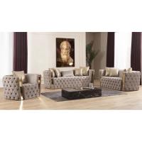 China Cara Furniture Beige color Italian Velvet fabric Gold metal armrest corner sofa 3+2+1 Luxury Cheap sofa set for sale