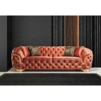 China Latest design modern shiny Velvet sofas 3 2 1 seater Gold Metal tufted pholstered sofas for living room for sale