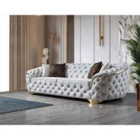 China Latest design modern shiny Velvet sofas 3 2 1 seater Gold Metal tufted pholstered sofas for living room for sale