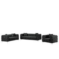 China New Style Luxury 3+2+1 black velvet tufted sectional sofa indoor furniture Corner sofa set modern living room sofas for sale
