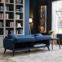 China Cara furniture manufacture antifouling Stain Resistant fabric new blue sofa sets bed with storage for sale