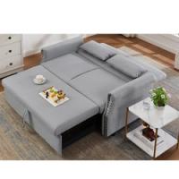 China BSCI-FSC factory new Beige Fabric lhand tufted hand-applied nailhead oveseat living room sofa bed sets for sale