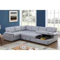 China 6seater light gray polyester arm loveseat corner chair armless loveseat chaise Upholstered Sectional Sleeper Sofa set for sale
