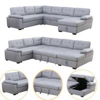 China 6seater light gray polyester arm loveseat corner chair armless loveseat chaise Upholstered Sectional Sleeper Sofa set for sale