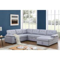 China 6seater light gray polyester arm loveseat corner chair armless loveseat chaise Upholstered Sectional Sleeper Sofa set for sale