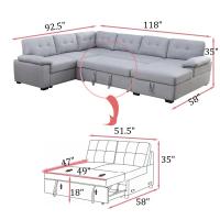 China 6seater light gray polyester arm loveseat corner chair armless loveseat chaise Upholstered Sectional Sleeper Sofa set for sale