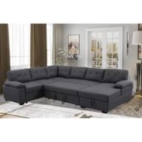 China 6seater light gray polyester arm loveseat corner chair armless loveseat chaise Upholstered Sectional Sleeper Sofa set for sale