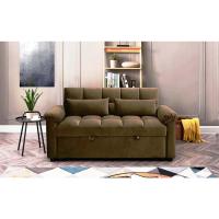 China New design adjustable backrest headrest Convertible brown button tufted 2seater with pullout sofa bed for sale