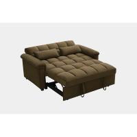 China New design adjustable backrest headrest Convertible brown button tufted 2seater with pullout sofa bed for sale