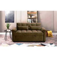 China New design adjustable backrest headrest Convertible brown button tufted 2seater with pullout sofa bed for sale