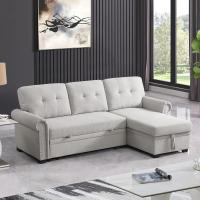 China multi-function 2s with bed+chaise with storage light gray linen sofa set bed sofa bed for living room for sale