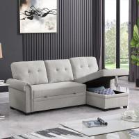 China multi-function 2s with bed+chaise with storage light gray linen sofa set bed sofa bed for living room for sale